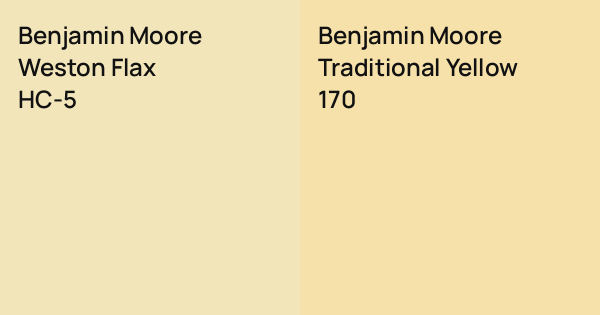 Benjamin Moore Weston Flax vs. Benjamin Moore Traditional Yellow comparison