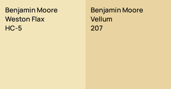 Benjamin Moore Weston Flax vs. Benjamin Moore Vellum comparison