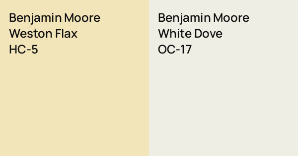 Benjamin Moore Weston Flax vs. Benjamin Moore White Dove comparison