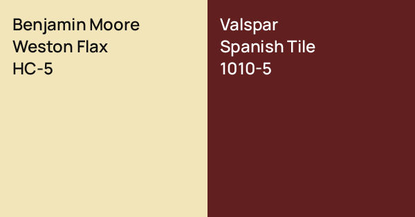 Benjamin Moore Weston Flax vs. Valspar Spanish Tile comparison