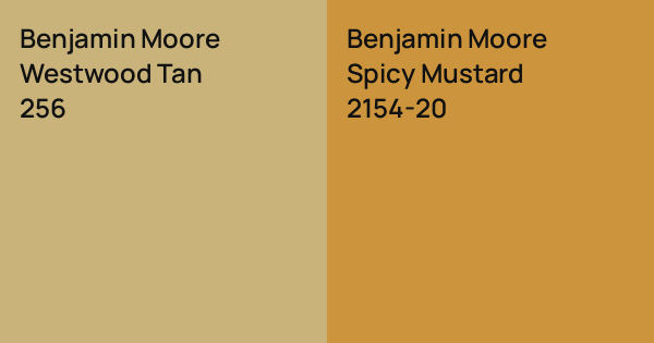 Benjamin Moore Westwood Tan vs. Benjamin Moore Spicy Mustard comparison