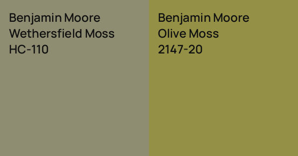 Benjamin Moore Wethersfield Moss vs. Benjamin Moore Olive Moss comparison