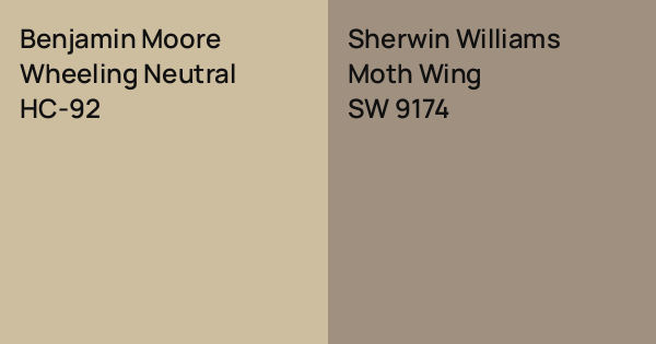 Benjamin Moore Wheeling Neutral vs. Sherwin Williams Moth Wing comparison
