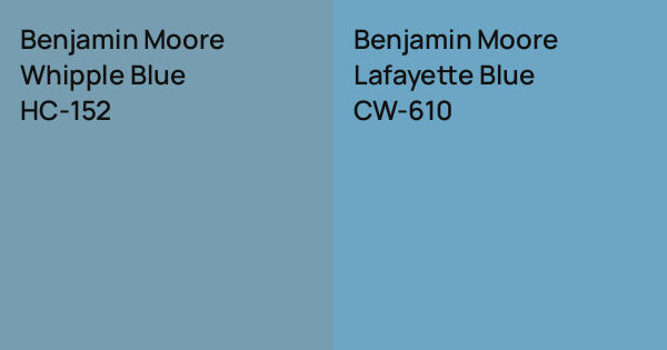 Benjamin Moore Whipple Blue vs. Benjamin Moore Lafayette Blue comparison
