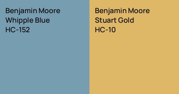 Benjamin Moore Whipple Blue vs. Benjamin Moore Stuart Gold comparison