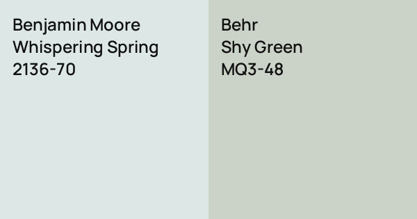 Benjamin Moore Whispering Spring vs. Behr Shy Green comparison