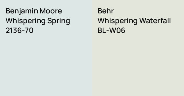 Benjamin Moore Whispering Spring vs. Behr Whispering Waterfall comparison