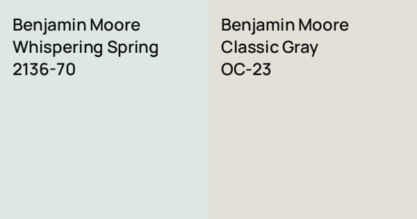 Benjamin Moore Whispering Spring vs. Benjamin Moore Classic Gray comparison