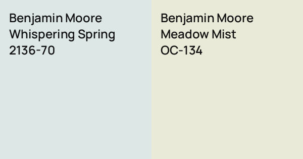 Benjamin Moore Whispering Spring vs. Benjamin Moore Meadow Mist comparison