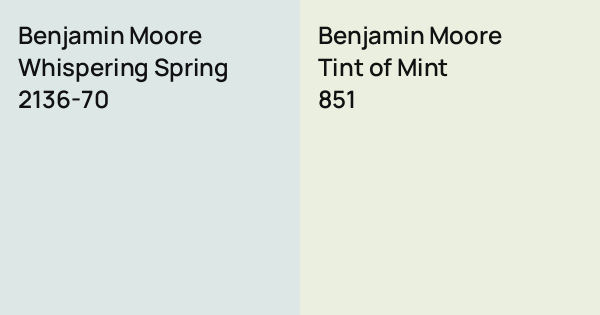 Benjamin Moore Whispering Spring vs. Benjamin Moore Tint of Mint comparison
