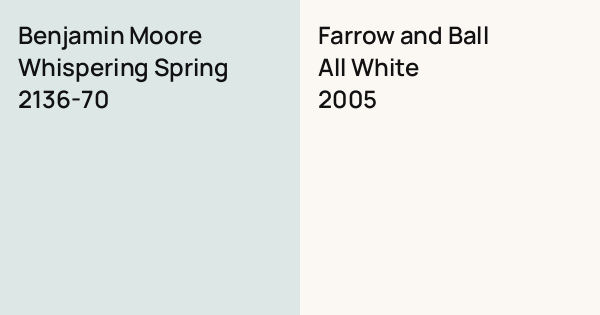 Benjamin Moore Whispering Spring vs. Farrow and Ball All White comparison