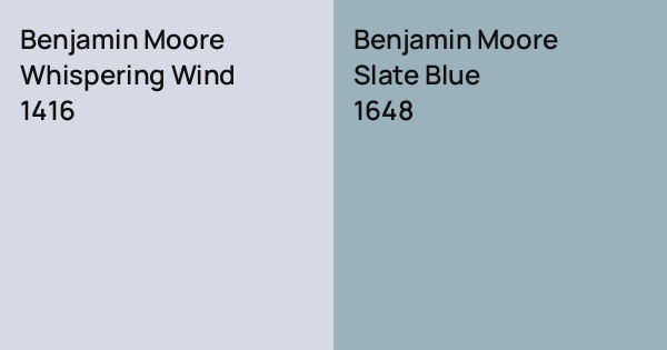 Benjamin Moore Whispering Wind vs. Benjamin Moore Slate Blue comparison