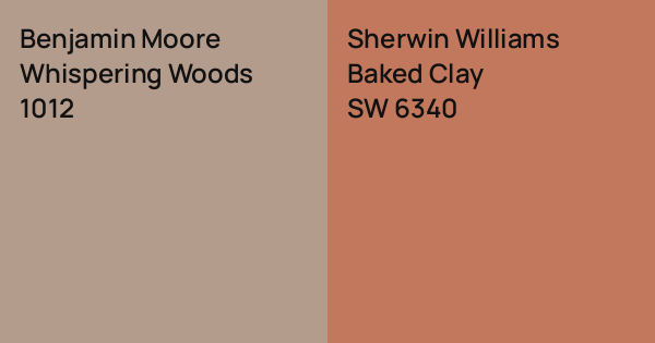 Benjamin Moore Whispering Woods vs. Sherwin Williams Baked Clay comparison