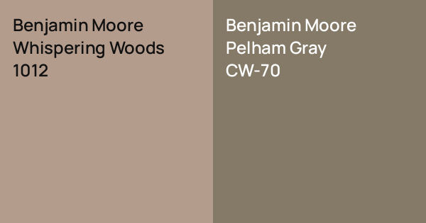 Benjamin Moore Whispering Woods vs. Benjamin Moore Pelham Gray comparison