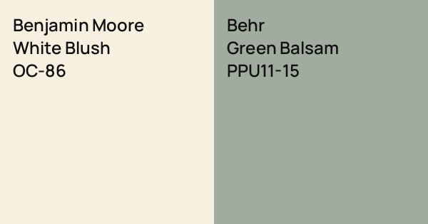 Benjamin Moore White Blush vs. Behr Green Balsam comparison