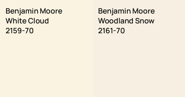 Benjamin Moore White Cloud vs. Benjamin Moore Woodland Snow comparison