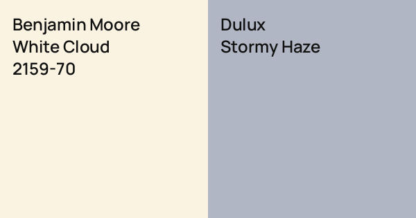Benjamin Moore White Cloud vs. Dulux Stormy Haze comparison