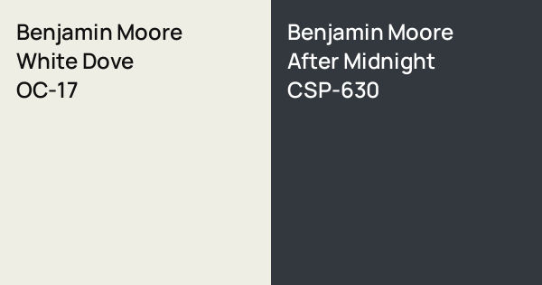 Benjamin Moore White Dove vs. Benjamin Moore After Midnight comparison
