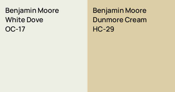 Benjamin Moore White Dove vs. Benjamin Moore Dunmore Cream comparison