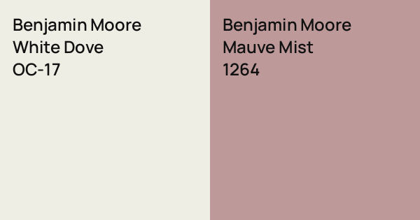 Benjamin Moore White Dove vs. Benjamin Moore Mauve Mist comparison