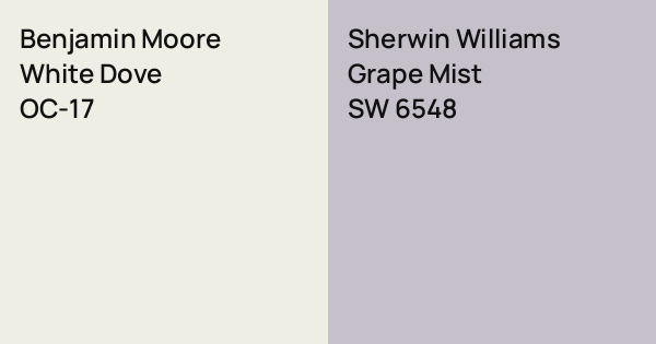 Benjamin Moore White Dove vs. Sherwin Williams Grape Mist comparison