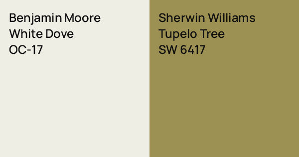 Benjamin Moore White Dove vs. Sherwin Williams Tupelo Tree comparison