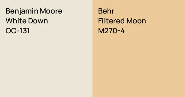 Benjamin Moore White Down vs. Behr Filtered Moon comparison