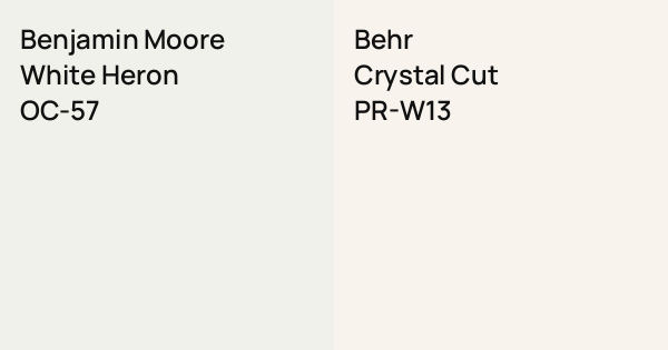 Benjamin Moore White Heron vs. Behr Crystal Cut comparison