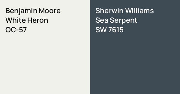 Benjamin Moore White Heron vs. Sherwin Williams Sea Serpent comparison
