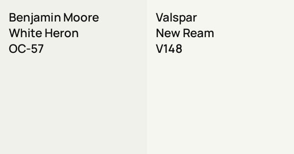 Benjamin Moore White Heron vs. Valspar New Ream comparison