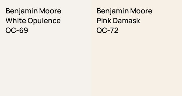 Benjamin Moore White Opulence vs. Benjamin Moore Pink Damask comparison