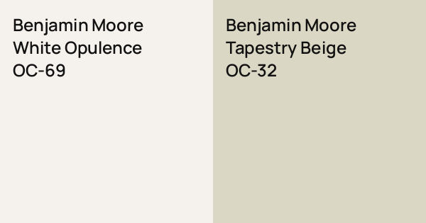 Benjamin Moore White Opulence vs. Benjamin Moore Tapestry Beige comparison