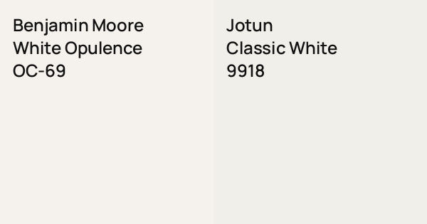 Benjamin Moore White Opulence vs. Jotun Classic White comparison