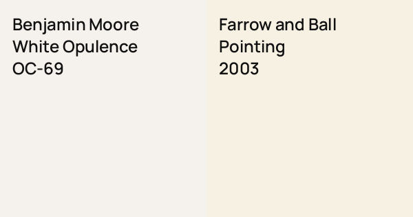 Benjamin Moore White Opulence vs. Farrow and Ball Pointing comparison