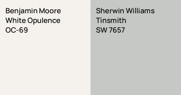 Benjamin Moore White Opulence vs. Sherwin Williams Tinsmith comparison