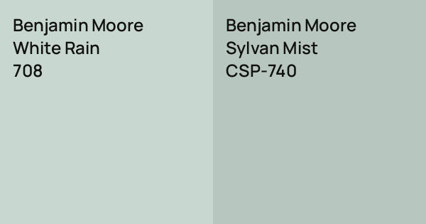 Benjamin Moore White Rain vs. Benjamin Moore Sylvan Mist comparison