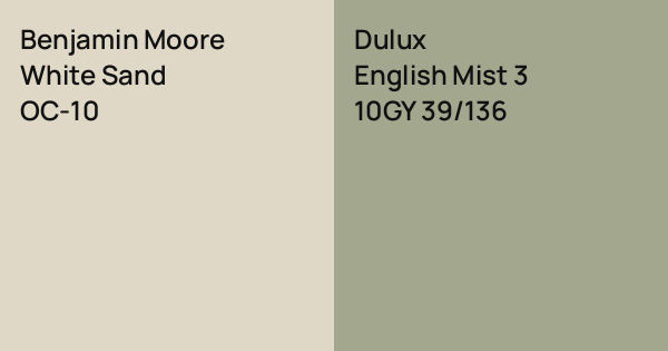 Benjamin Moore White Sand vs. Dulux English Mist 3 comparison