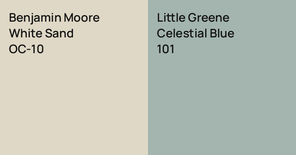 Benjamin Moore White Sand vs. Little Greene Celestial Blue comparison