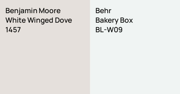 Benjamin Moore White Winged Dove vs. Behr Bakery Box comparison