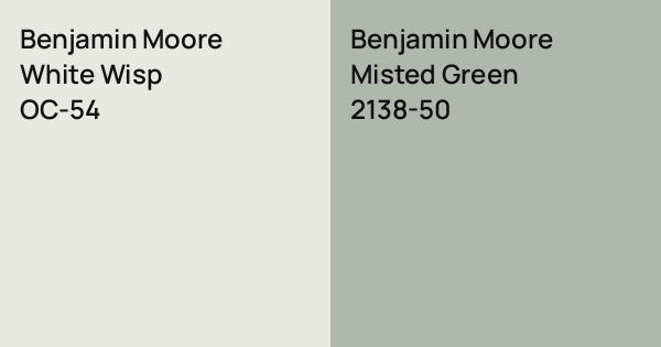 Benjamin Moore White Wisp vs. Benjamin Moore Misted Green comparison