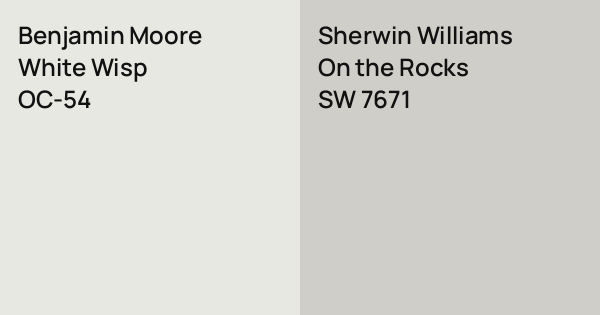 Benjamin Moore White Wisp vs. Sherwin Williams On the Rocks comparison