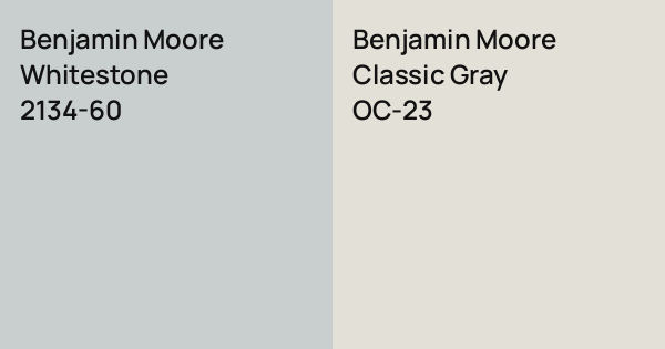 Benjamin Moore Whitestone vs. Benjamin Moore Classic Gray comparison