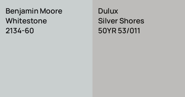 Benjamin Moore Whitestone vs. Dulux Silver Shores comparison