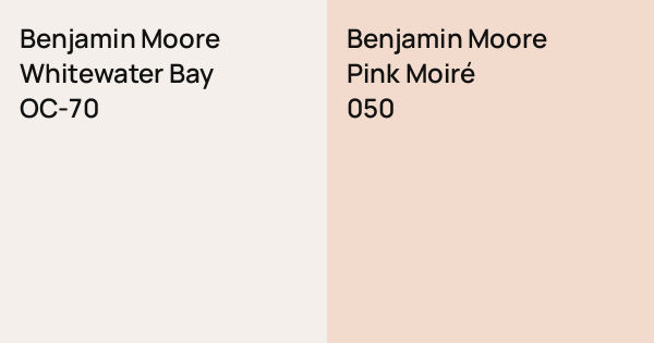 Benjamin Moore Whitewater Bay vs. Benjamin Moore Pink Moiré comparison