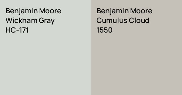 Benjamin Moore Wickham Gray vs. Benjamin Moore Cumulus Cloud comparison