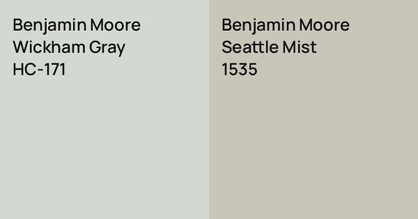 Benjamin Moore Wickham Gray vs. Benjamin Moore Seattle Mist comparison