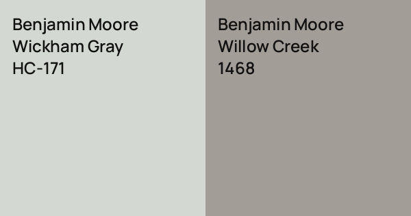 Benjamin Moore Wickham Gray vs. Benjamin Moore Willow Creek comparison
