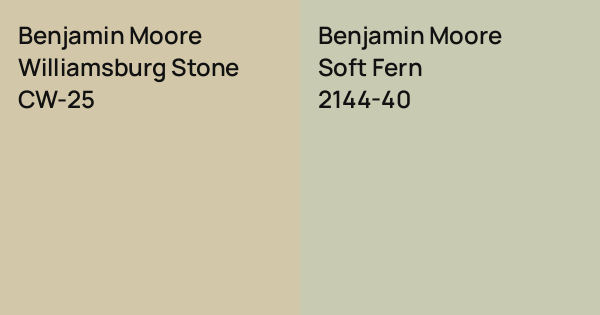 Benjamin Moore Williamsburg Stone vs. Benjamin Moore Soft Fern comparison