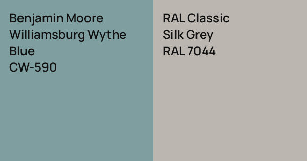 Benjamin Moore Williamsburg Wythe Blue vs. RAL Classic Silk Grey comparison