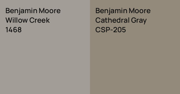 Benjamin Moore Willow Creek vs. Benjamin Moore Cathedral Gray comparison